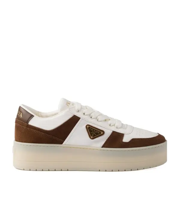 Prada Downtown Bold Nappa Leather And Suede Sneakers - Cocoa Brown