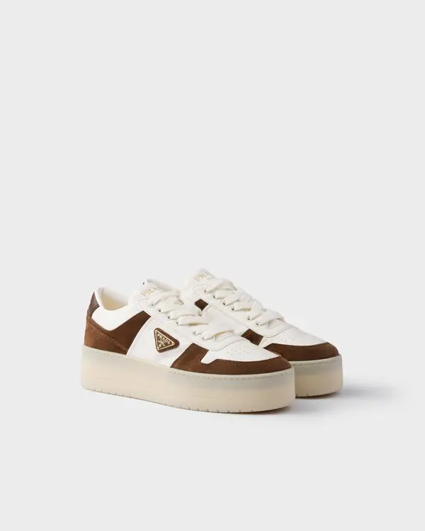 Prada Downtown Bold Nappa Leather And Suede Sneakers - Cocoa Brown