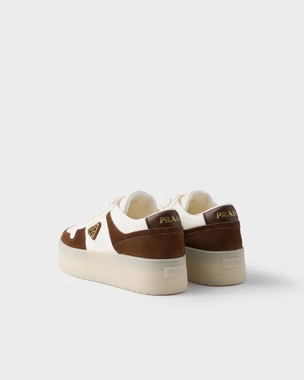 Prada Downtown Bold Nappa Leather And Suede Sneakers - Cocoa Brown