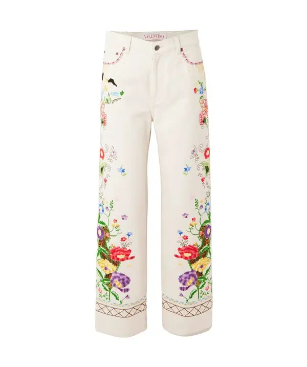 Valentino Garavani Logo Patch Floral Patterned Jeans - White