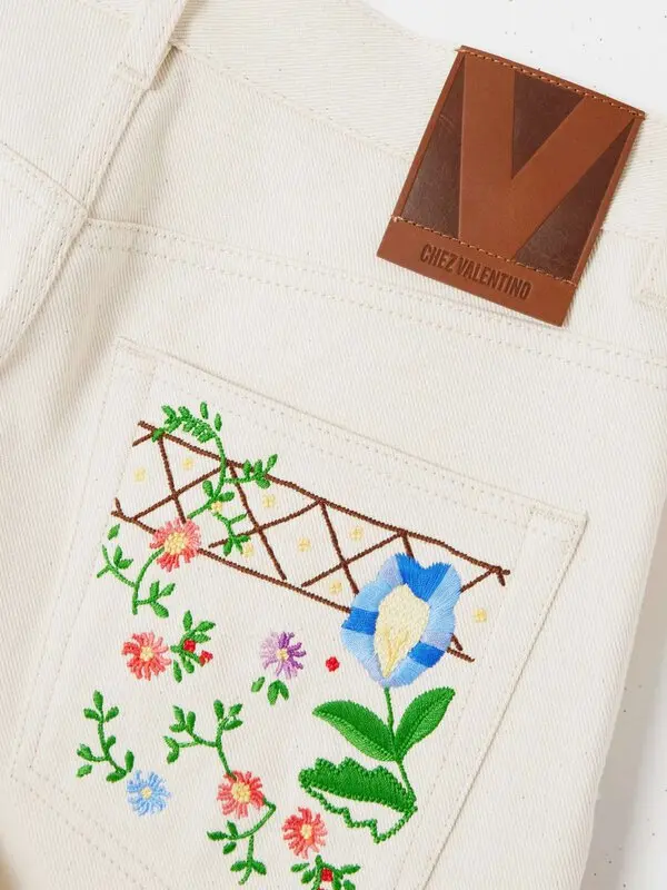 Valentino Garavani Logo Patch Floral Patterned Jeans