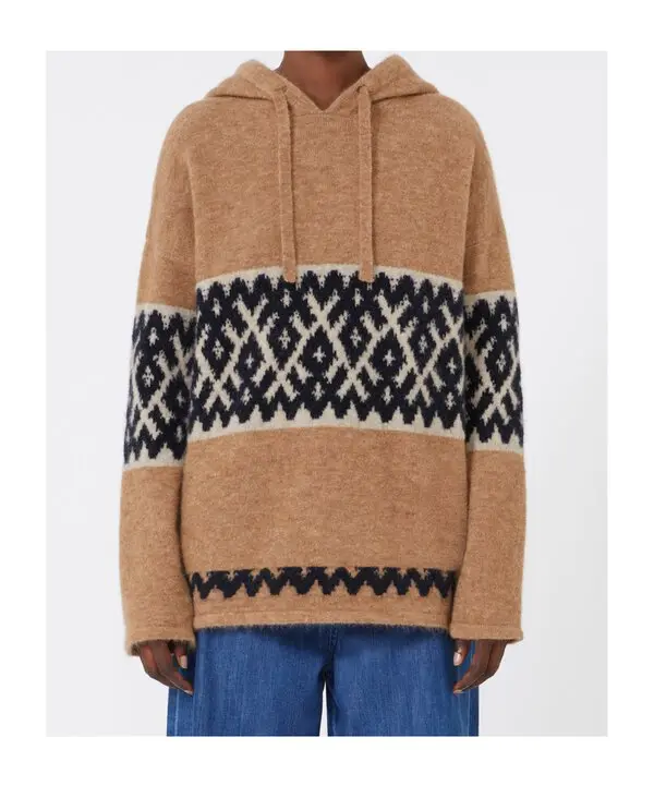 Max Mara Knitted Drawstring Hoodie With Geometric Jacquard Detailing