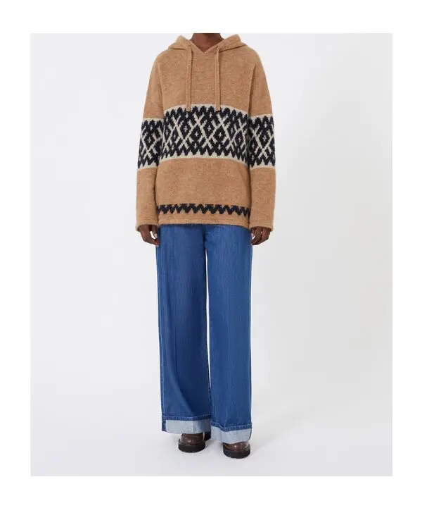 Max Mara Knitted Drawstring Hoodie With Geometric Jacquard Detailing