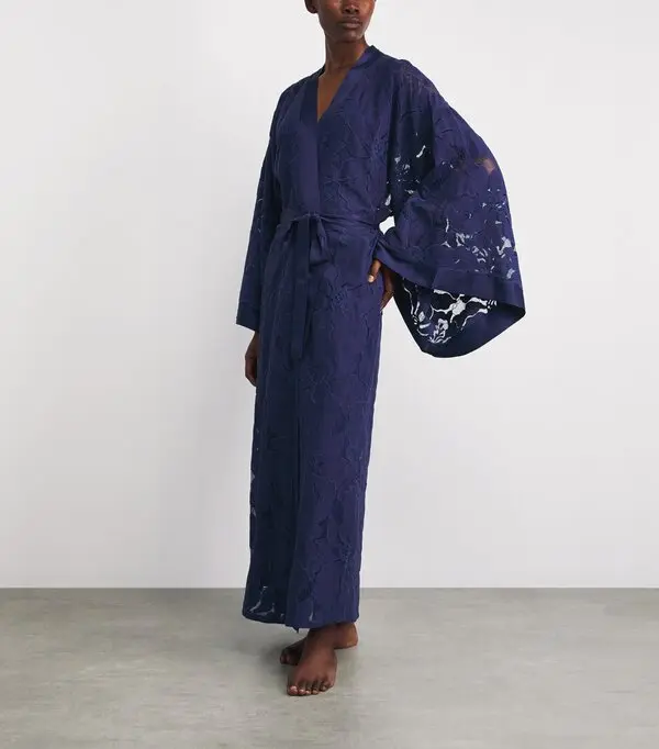 BOCAN Satin Lace-trim Clematis Robe
