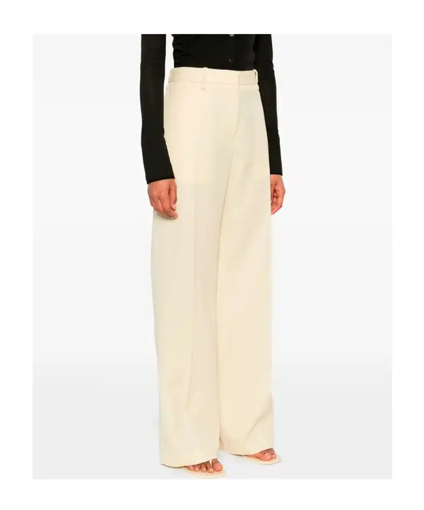 JIL SANDER High-waisted Wool Trousers With Ruching - Nude