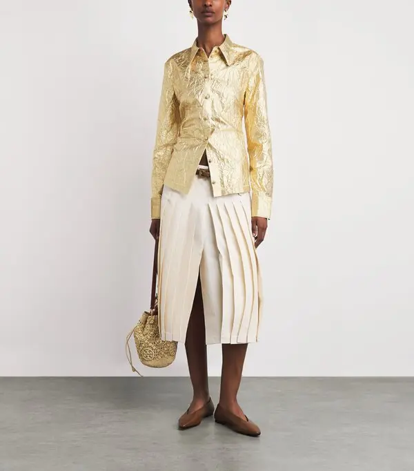 Tory Burch Silk-blend Crushed Metallic Shirt