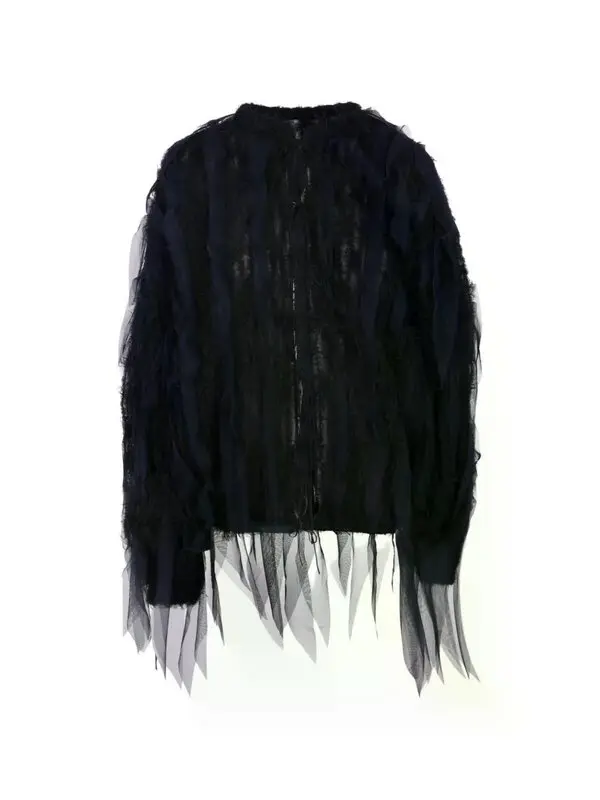 PAULINE DUJANCOURT Tulle-panelled Frayed Jacket - Blue