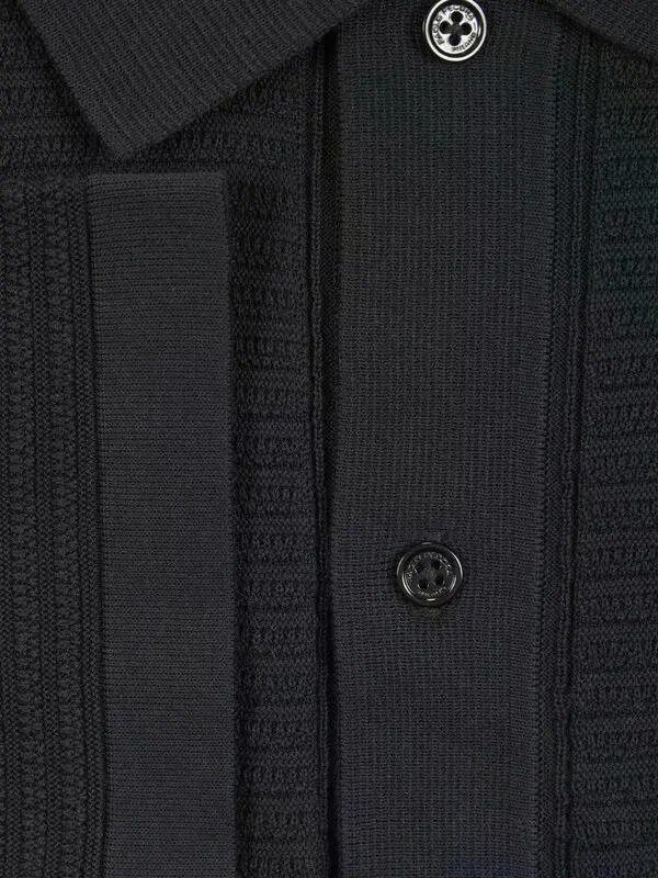 PAOLO PECORA Textured-knit Short-sleeve Shirt - Black
