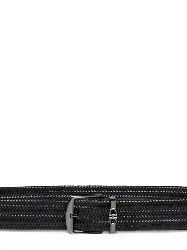 FERRAGAMO Gancini Woven Leather Belt - Black