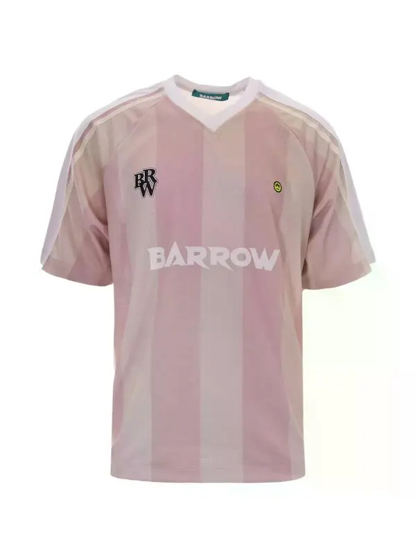 BARROW Striped Logo Print V-neck T-shirt