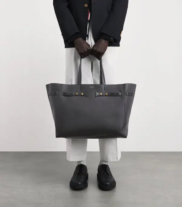 Thom Browne Calfskin Leather Cabas Tote Bag