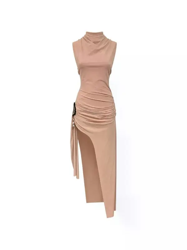 Amen Asymmetrical Maxi Dress With Faux-pearl Embellishment
