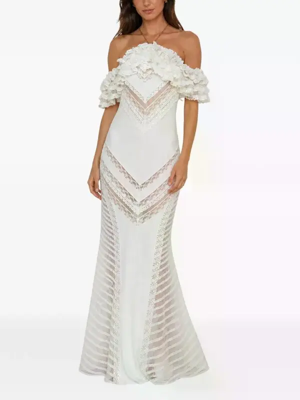 Amen Lace-panelled Ruffled Maxi Dress