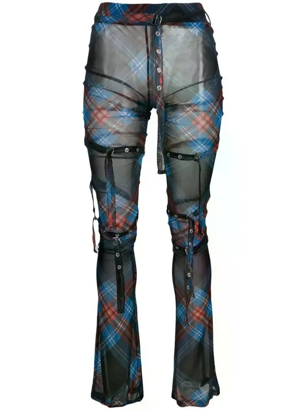 CHARLES JEFFREY Tartan Buckled Leggings - Blue