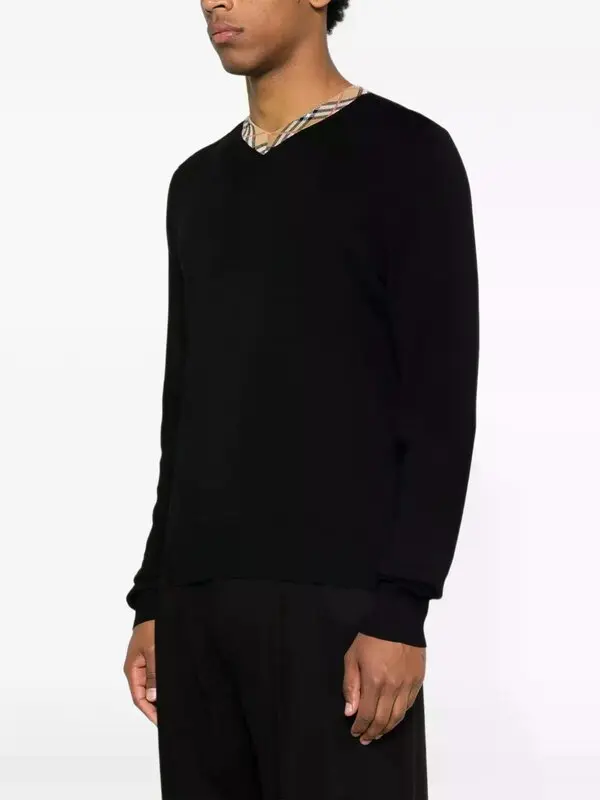 Burberry V-neck Sweater With Check Trim