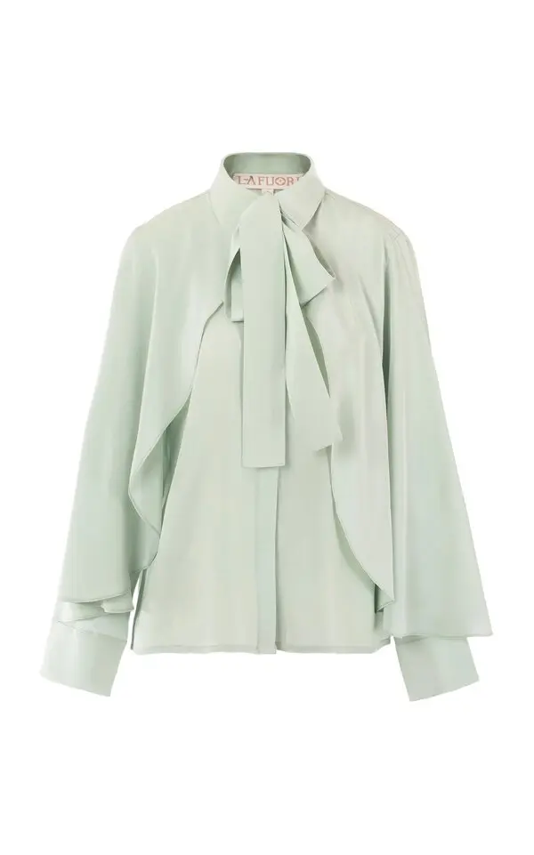 LA FUORI Mint Secret Spell Tie-neck Silk Crepe Top
