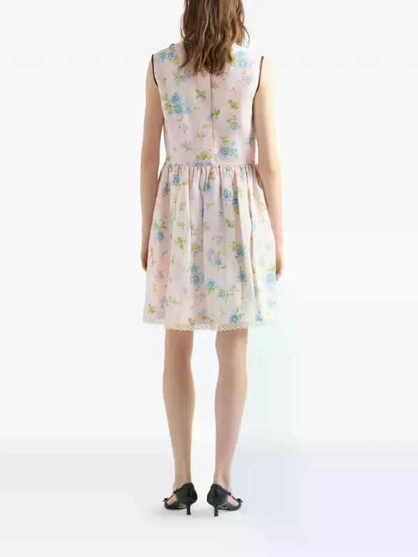 Prada Pleated Floral-print Linen Dress - Pink