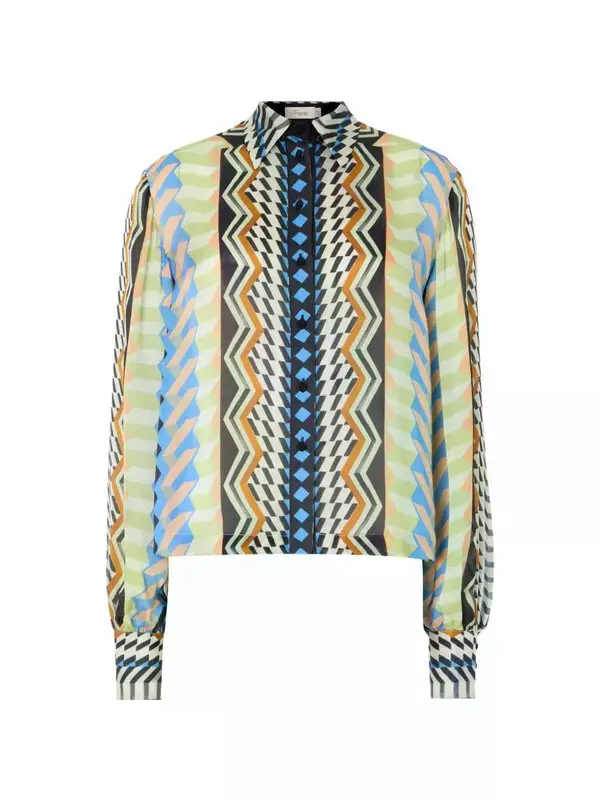TEMPERLEY LONDON Silk Geometric Print Shirt - Blue