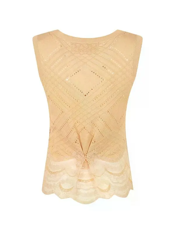 Ermanno Scervino Lace-trimmed Pointelle-knit Sleeveless Top