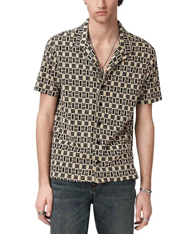 John Varvatos Sanford Short Sleeve Camp Collar Shirt In Bold Jacquard - Light Khaki