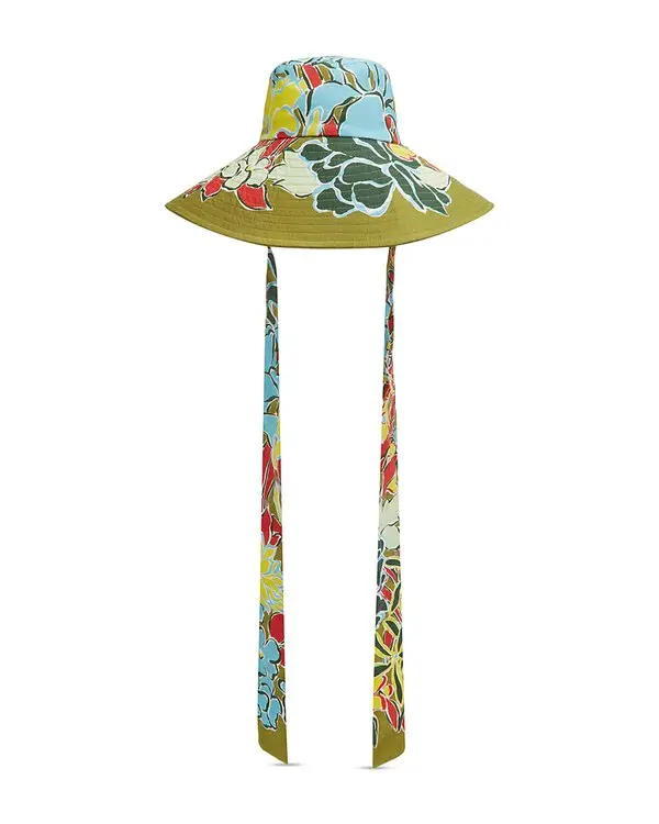 ALEMAIS Wide Brim Sun Hat With Floral Print And Tie Detail