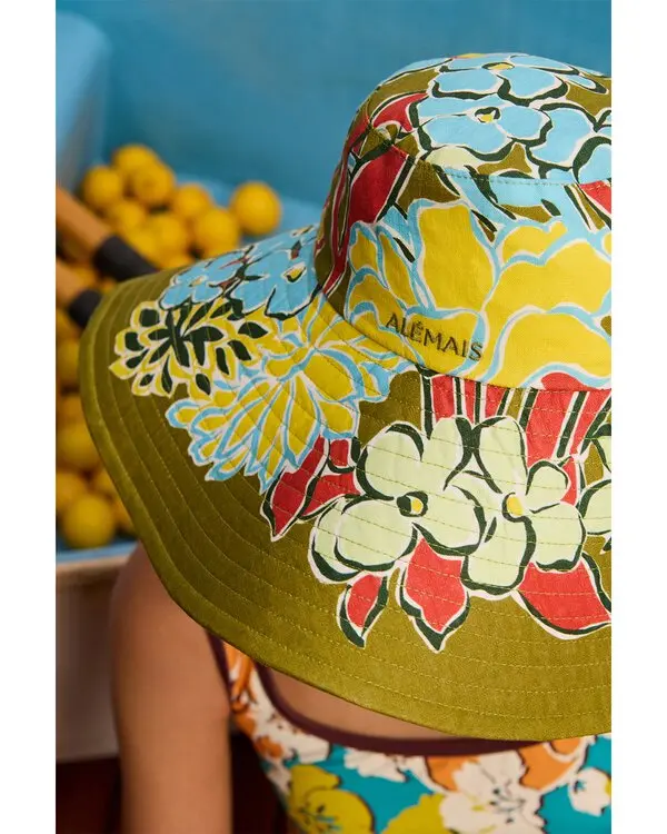 ALEMAIS Wide Brim Sun Hat With Floral Print And Tie Detail - Multi