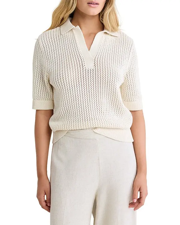NIC+ZOE Mesh Polo Sweater - Sand