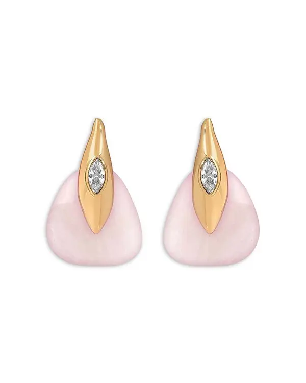 Ettika Pave & Stone Drop Earrings - Rose Quartz