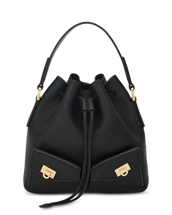 FERRAGAMO Mini Textured Leather Bucket Bag - Nero