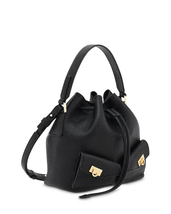 FERRAGAMO Mini Textured Leather Bucket Bag - Nero