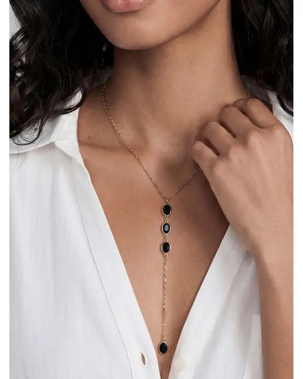 Ettika Lariat Necklace With Cubic Zirconia - Black