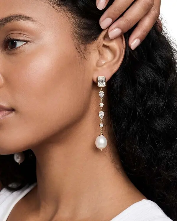 Ettika Gleaming Gem Linear Drop Earrings With Pearls - Gold