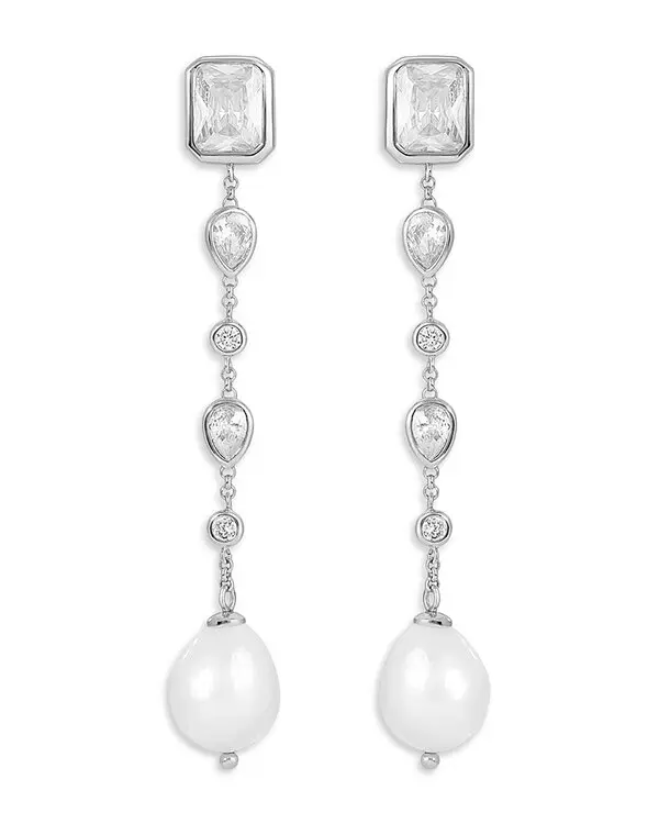 Ettika Gleaming Gem Linear Drop Earrings With Pearls - Silver