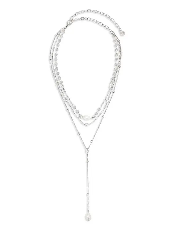 Ettika Layered Pearl Lariat Necklace - Silver