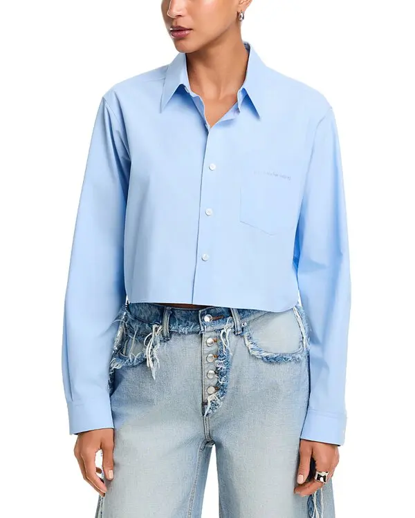 Alexander Wang Cotton Cropped Button Down Shirt - Oxford Blue
