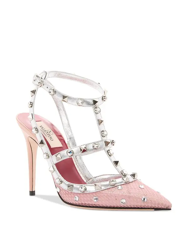Valentino Garavani Rockstud Leather & Mesh Pumps