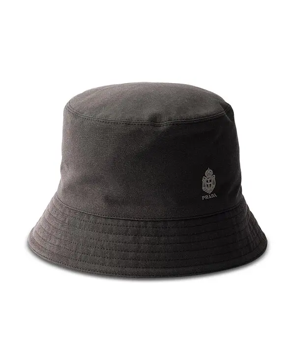 Prada Embroidered Logo Gabardine Bucket Hat - Black