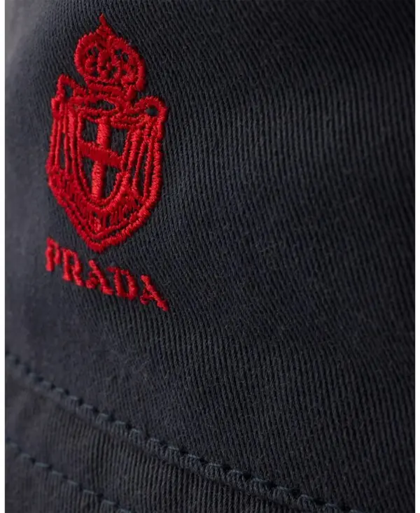 Prada Embroidered Logo Gabardine Bucket Hat - Blue