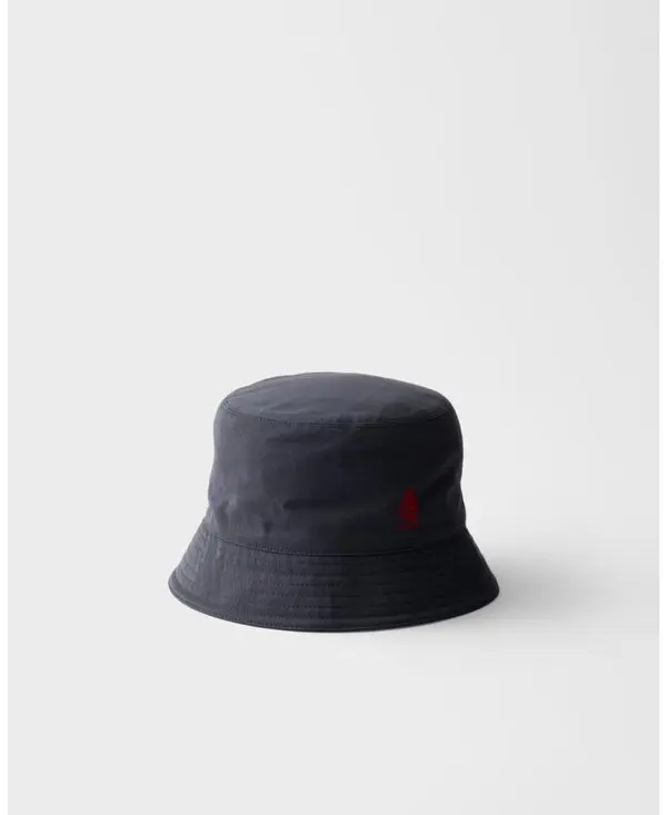 Prada Embroidered Logo Gabardine Bucket Hat - Blue