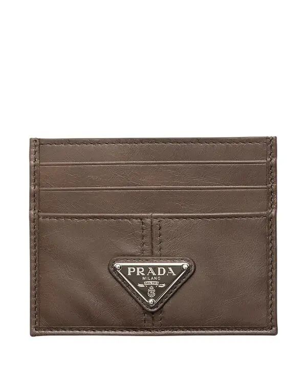 Prada Leather Card Holder - Grey