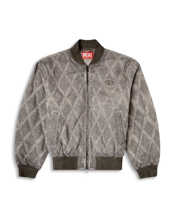 DIESEL® J-type Argyle Diamonds Logo Bomber Jacket - Grey