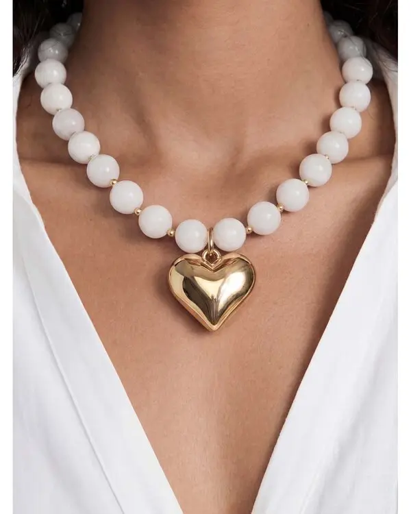 Ettika Heart Stone Beaded Pendant Necklace - Bone