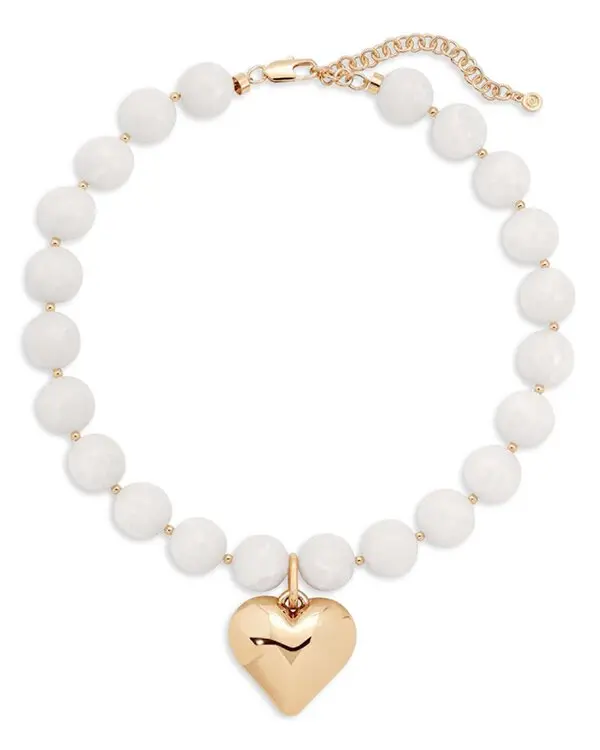 Ettika Heart Stone Beaded Pendant Necklace - Bone