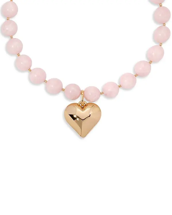 Ettika Heart Stone Beaded Pendant Necklace - Rose Quartz