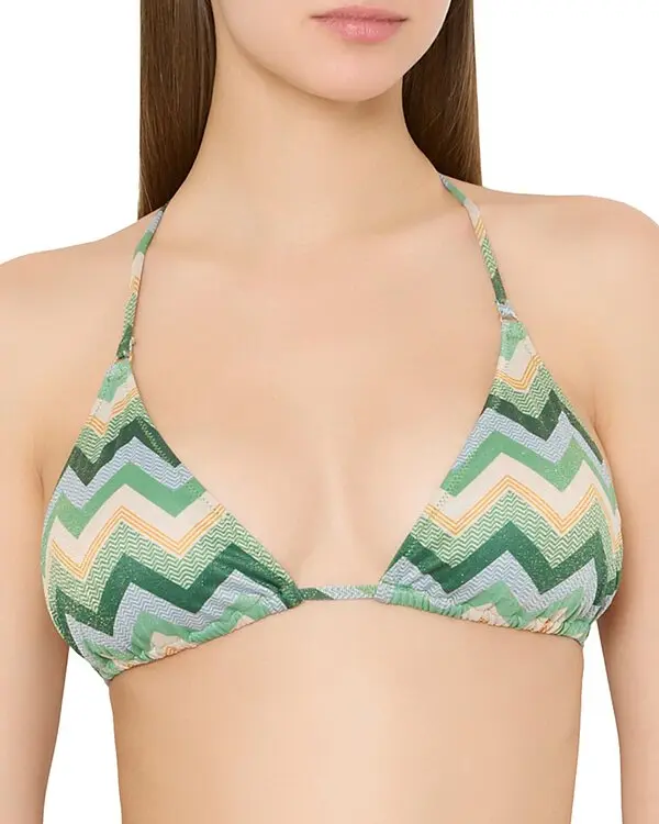MILLY Metallic Chevron Bikini Top - Green Multi