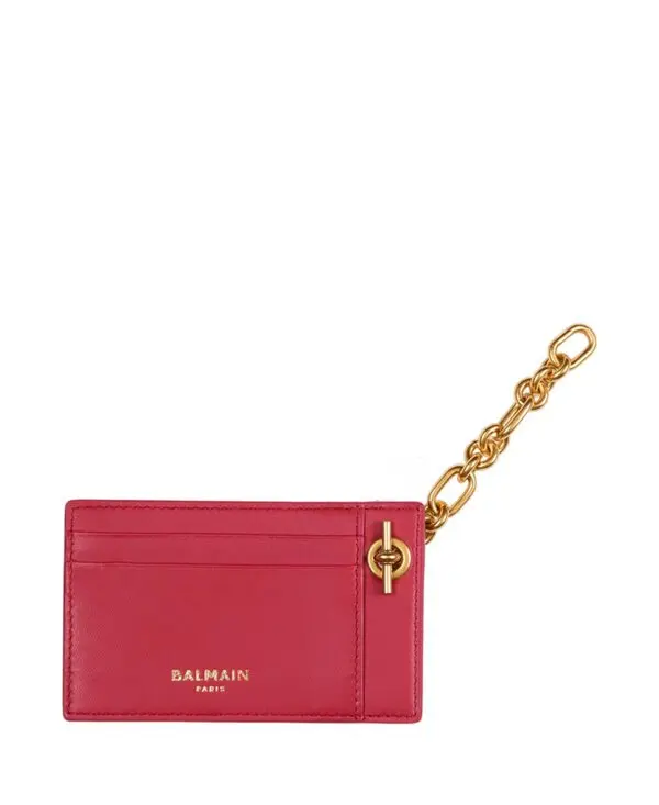 Balmain Pulse Card Holder In Smooth Leather - Red