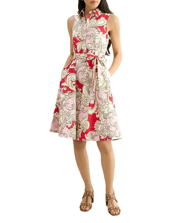 HOBBS LONDON Sleeveless Collared Printed Midi Dress With Belt