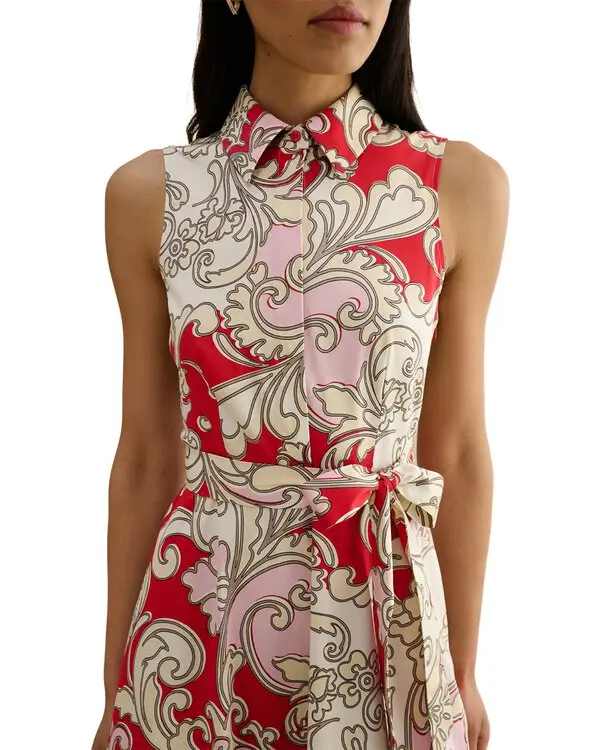 HOBBS LONDON Sleeveless Collared Printed Midi Dress With Belt