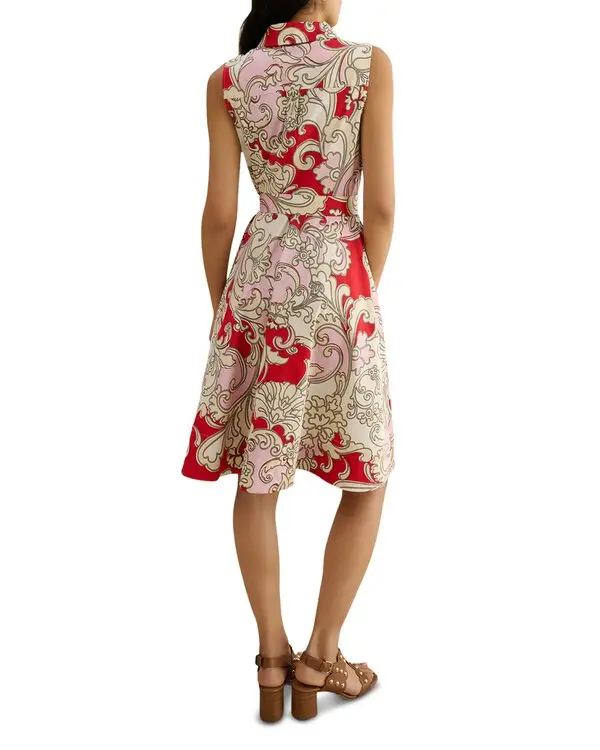 HOBBS LONDON Sleeveless Collared Printed Midi Dress With Belt