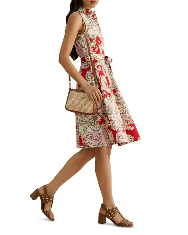 HOBBS LONDON Sleeveless Collared Printed Midi Dress With Belt